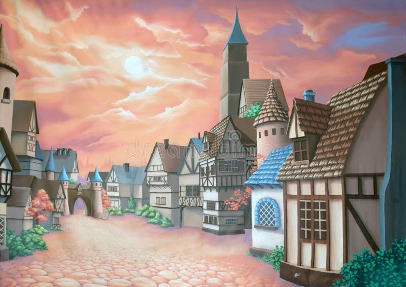 Village backdrop stock illustration. Illustration of cottage - 33739655