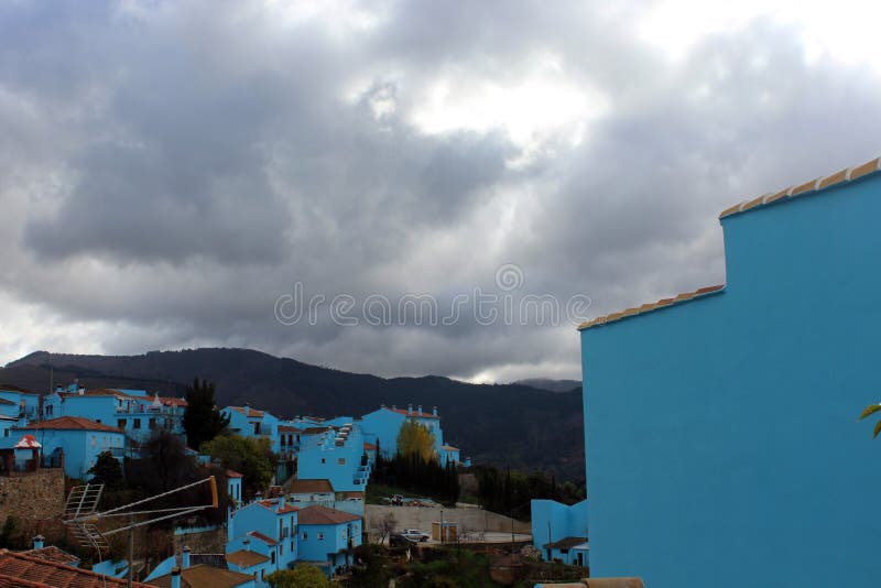 Village with blue houses stock photo. Image of andalusia - 85250372