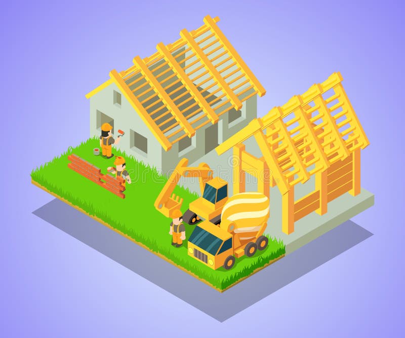 Village Concept Banner, Isometric Style Stock Vector - Illustration of ...