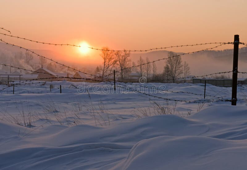 Sunrise in winter village stock photo. Image of travel - 29929150