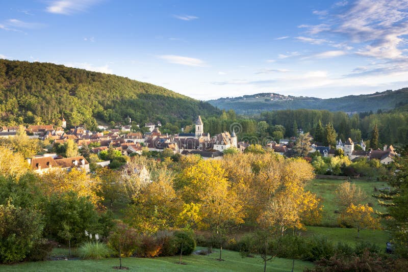 The Village of Daglan at Sunrise Stock Photo - Image of countryside ...