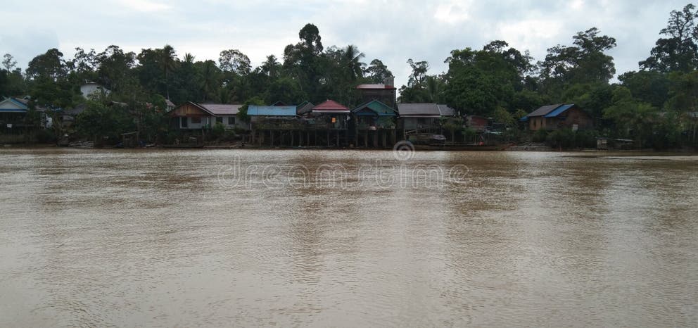 Village Dayak Kahayan River Stock Photo - Image of beach, coast: 262825980