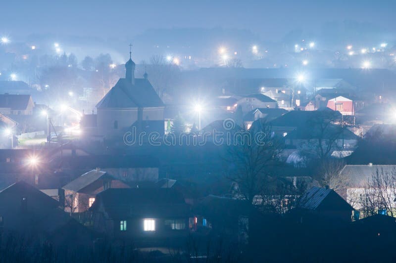 The Village in the Evening Light Lamps Stock Photo - Image of magic ...