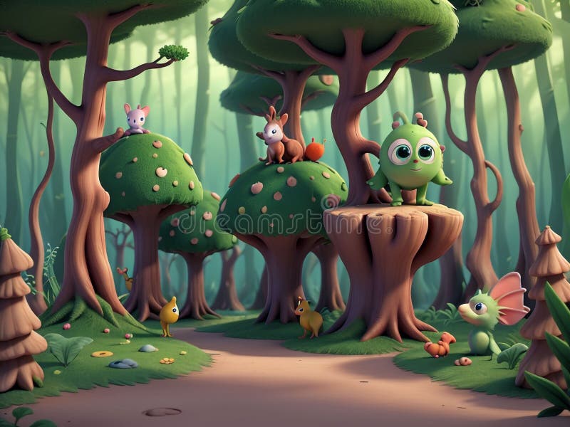 Village Forest Cartoon Scene with Forest and Trees Background Stock ...