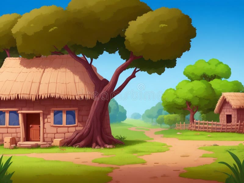 Village Forest Cartoon Scene with Forest and Trees Background Stock ...