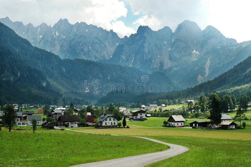 Village of Gosau stock photo. Image of hill, european - 39059672