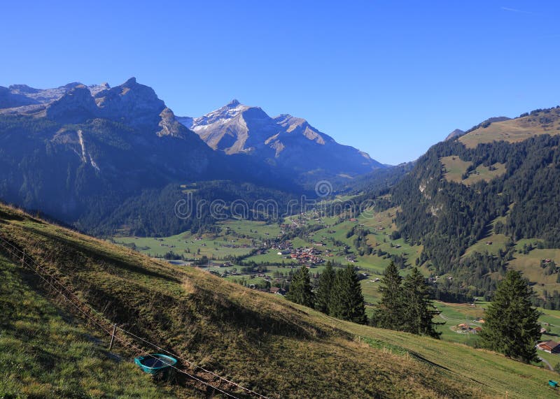 Village Gsteig Bei Gstaad and High Mountains Stock Photo - Image of ...