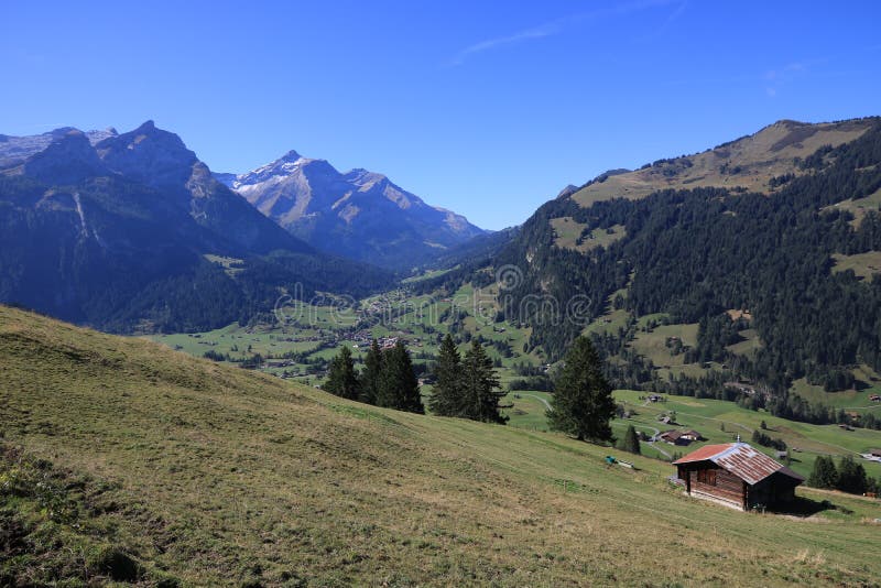 Village Gsteig Bei Gstaad and High Mountains Stock Photo - Image of ...