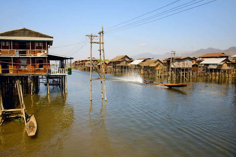 Village house on Inle Lake stock photo. Image of habitation - 19235734