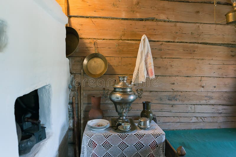 Village house interior stock photo. Image of samovar - 62955688