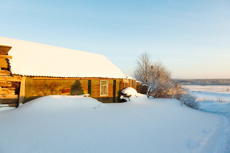 Village House in Snow and the Path Stock Photo - Image of beauty, land ...