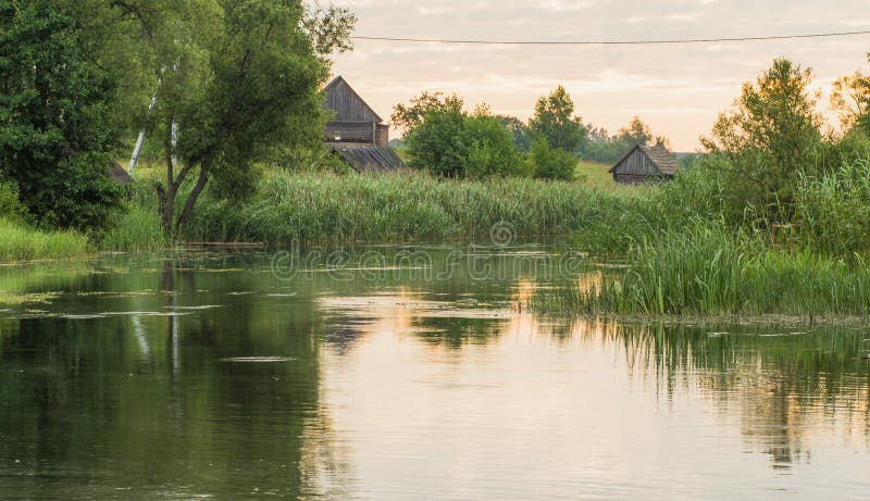 Village Houses on the River Bank Stock Image - Image of creek, village ...