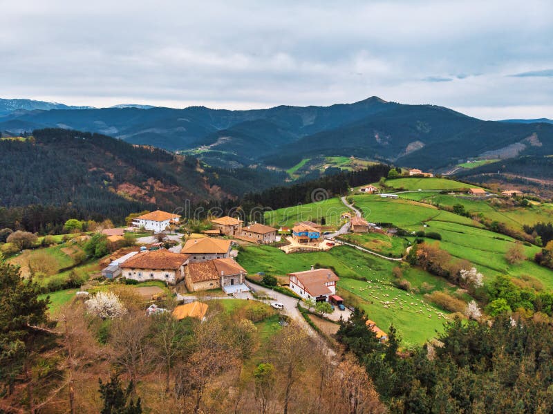 Village and Landscape of the Basque Country. Stock Image - Image of ...