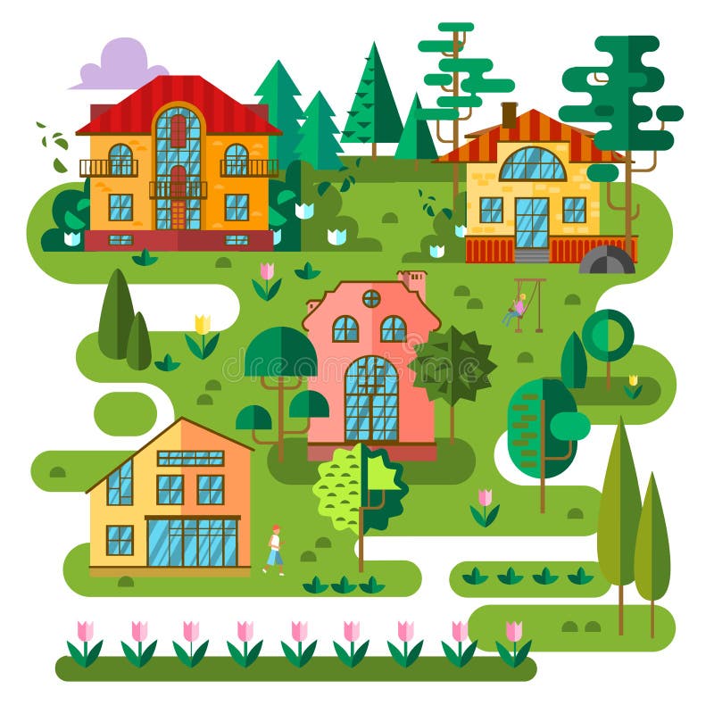 Village landscape stock vector. Illustration of cabin - 57660696