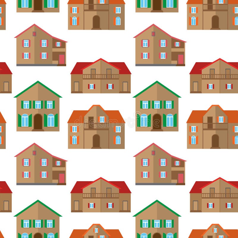 Village Landscapes Seamless Pattern Stock Vector - Illustration of ...