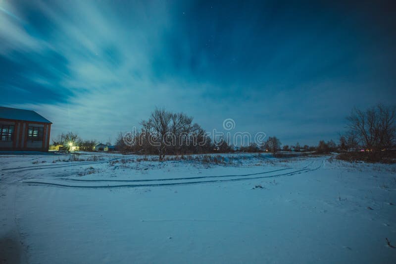 The Village is Late in the Evening in Winter Stock Photo - Image of ...