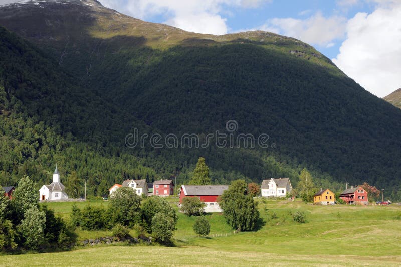 Village Of Loen On Nordfjord Stock Image - Image of spire, scandinavia ...
