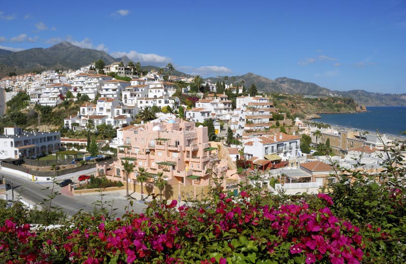 The Village of Nerja in Spain Stock Photo - Image of mediterranean ...
