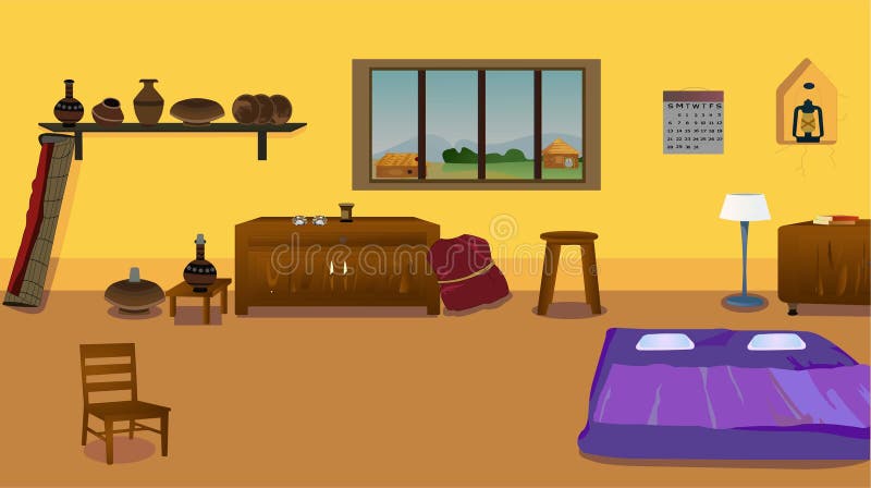 Village Poor Room Inside Vector Artwork Illustration Stock Vector ...