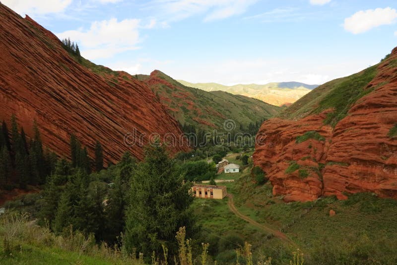 A Village among the Red Rocks Stock Image - Image of environment, park ...