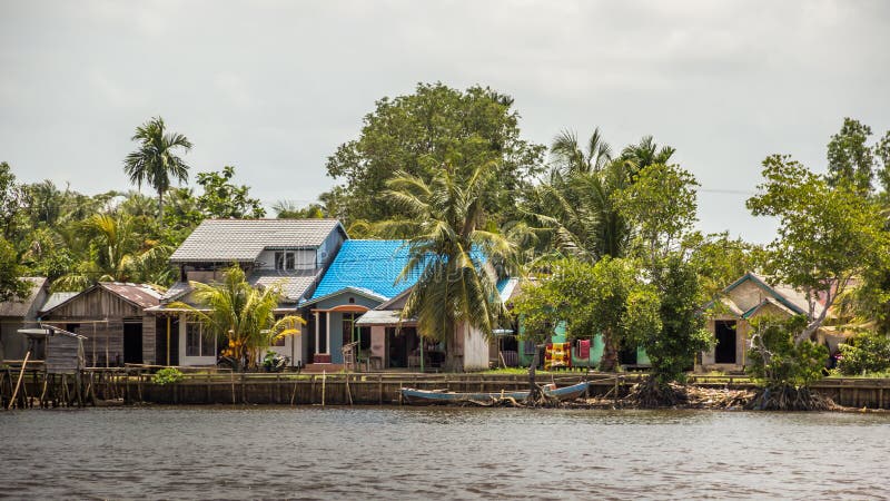 The Village Riverside in Countryside in Blue Sky Stock Photo - Image of ...