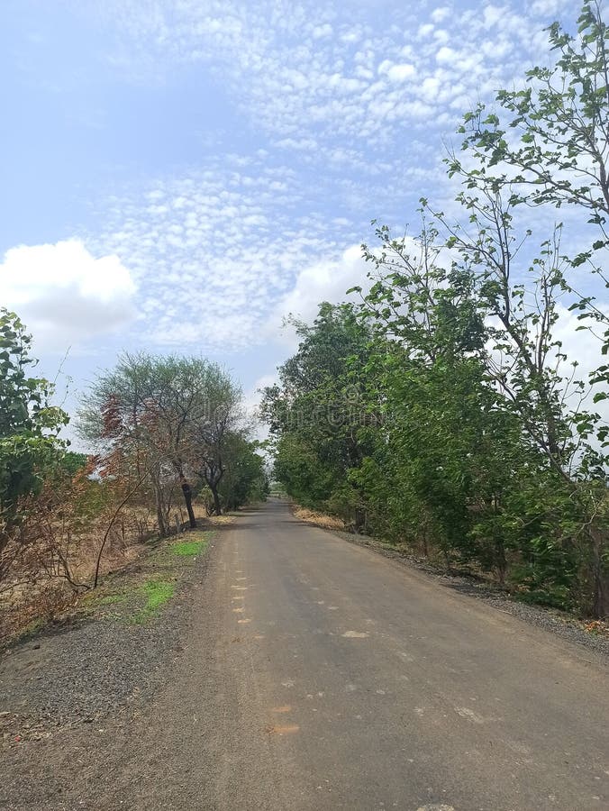 Village Road with Beautiful Natural Scenery Stock Image - Image of ...