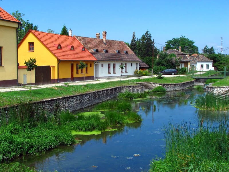 Village scene with lake stock photo. Image of white, reflection - 8691370