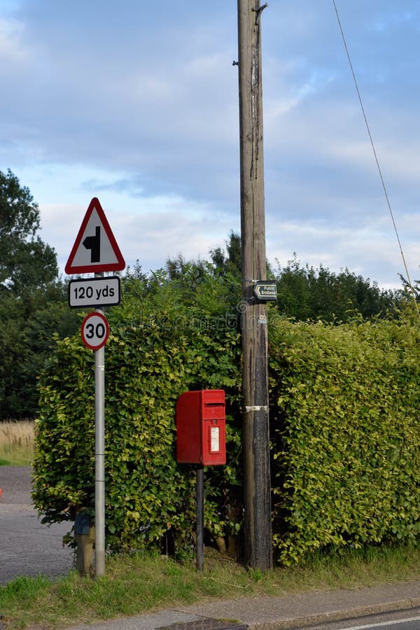 Village Road Signs and Postbox, England, UK Stock Image - Image of pole ...
