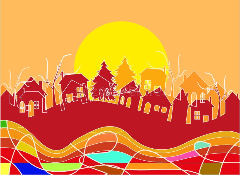 Village silhouette stock vector. Illustration of abstract - 51806466