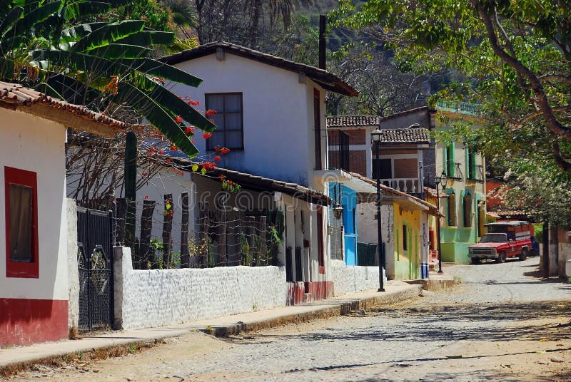 Street in the Colorful Mexican Village Stock Photo - Image of west ...