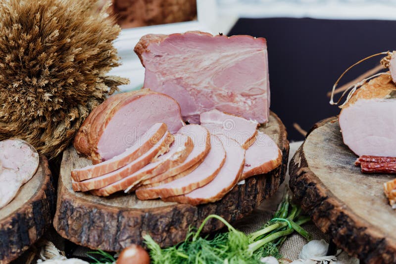 Village table, classic ham stock photo. Image of craft - 162812022