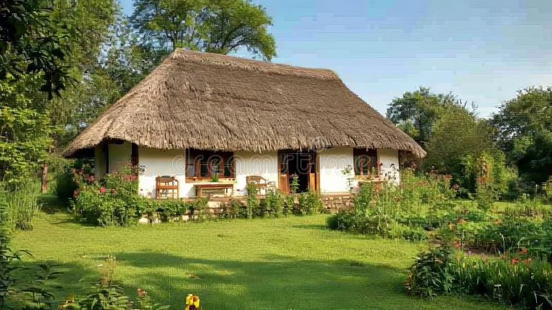 Village Thatch Cottage Interior Concept Stock Illustration ...