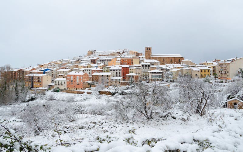 Village View Covered by Snow Nalda La Rioja, Spain Stock Image - Image ...