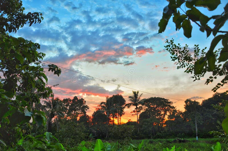 Village View with Sunset Background Stock Image - Image of dawn, view ...