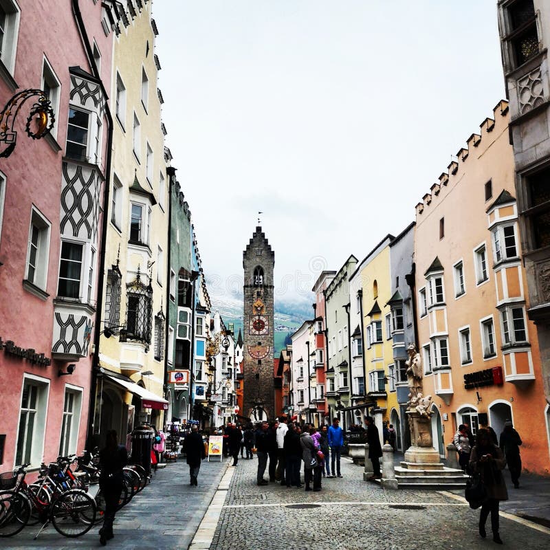 Vipiteno Tower And Medieval Colored Houses, Italy Editorial Photography ...