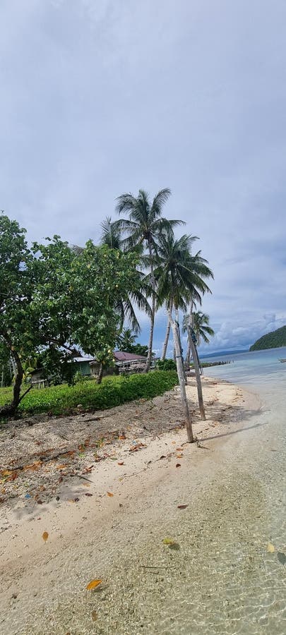 Village with White Sand in OBI Island Indonesian Stock Image - Image of ...