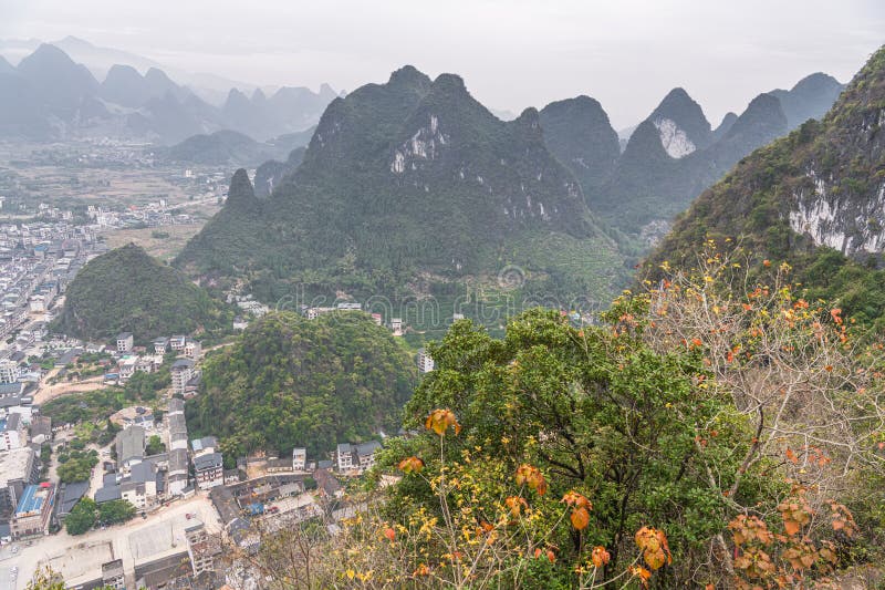 The Village of Xingping and Mountains from a Bird S Eye View. China ...