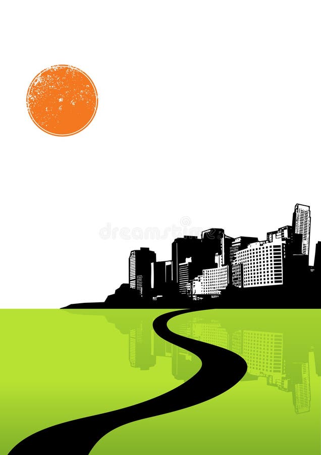 Ville avec l'herbe verte. illustration de vecteur. Illustration du ...