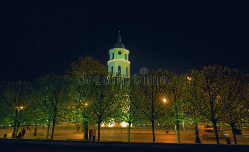 Vilnius Bell Tower at Night Stock Photo - Image of lithuania, cityscape ...