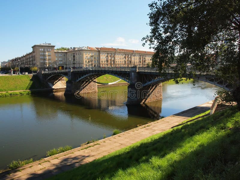 Vilnius City Neris River and Bridge View Stock Photo - Image of bridge ...