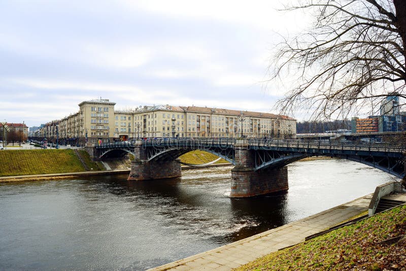 Vilnius City Zverynas Old Bridge on March 13 Stock Photo - Image of ...