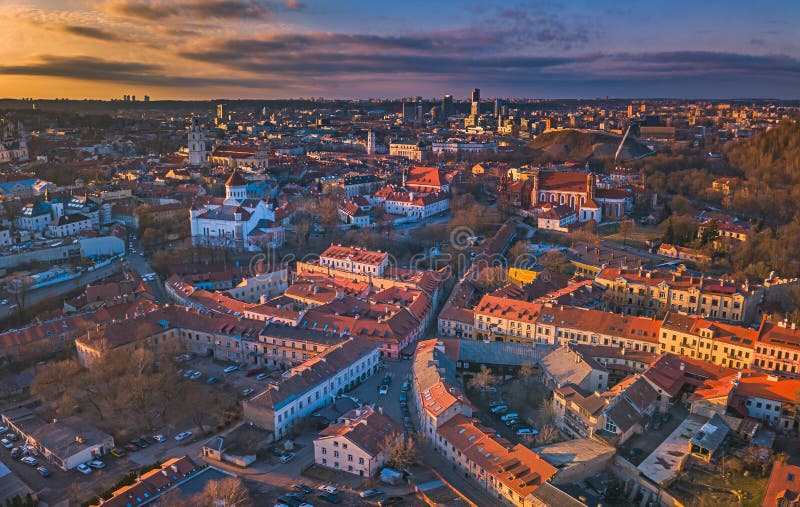 VILNIUS, LITHUANIA - Aerial View of Vilnius Old City Stock Photo ...