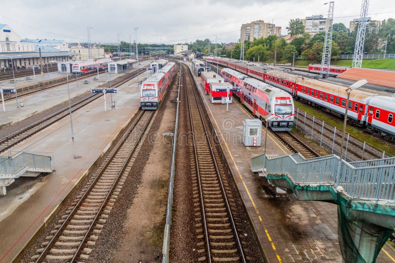 VILNIUS, LITHUANIA - AUGUST 16, 2016: Trains at the Main Train Station ...