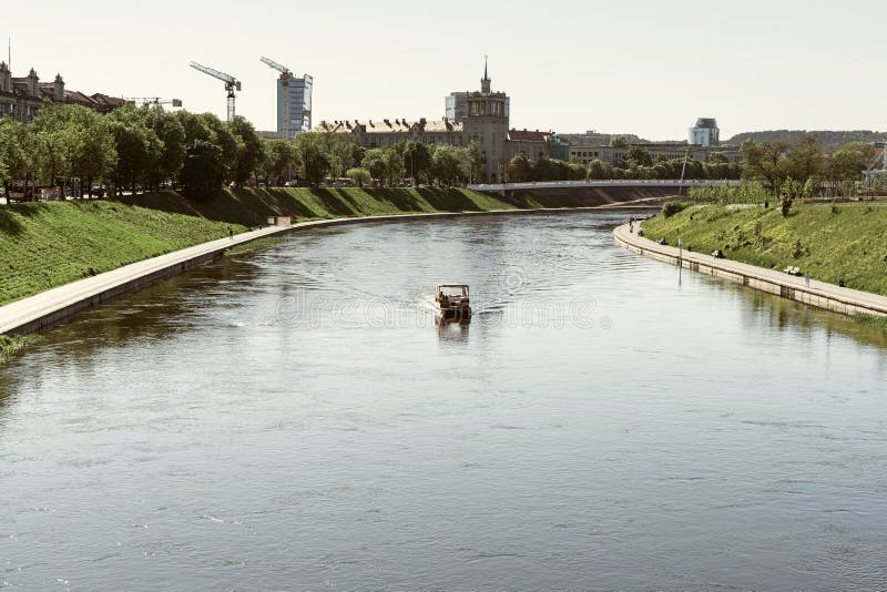 VILNIUS, LITHUANIA - May 23, 2022. a Boat on the Neris River Editorial ...