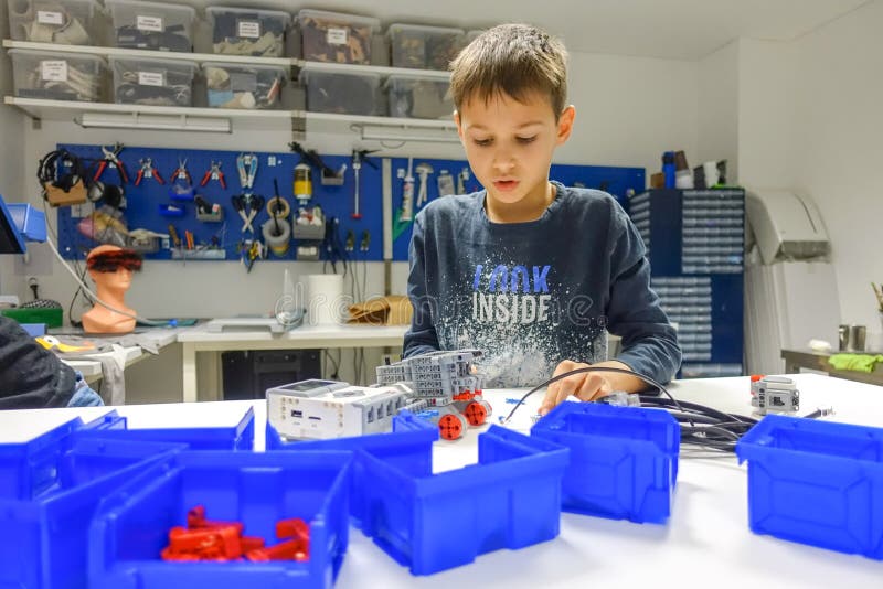 Vilnius, Lithuania - November 23, 2018: Kid Making Lego Robot ...