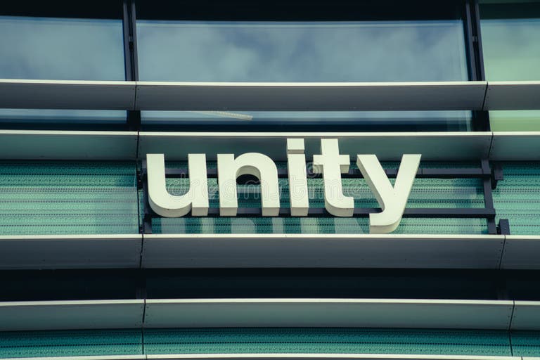 Vilnius, Lithuania - November 9, 2022: Unity Logo on the Office Building. Unity Technologies is ...