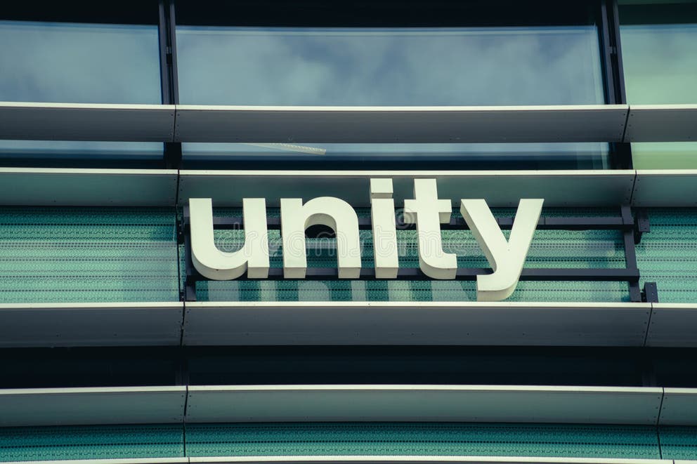 Vilnius, Lithuania - November 9, 2022: Unity Logo on the Office Building. Unity Technologies is ...