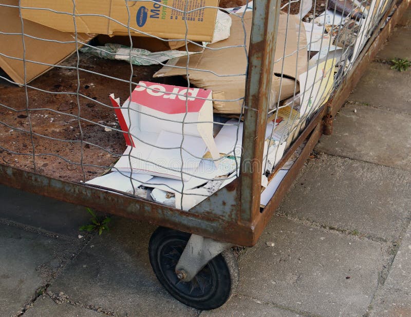 Vilnius Lithuania - 04 22 2019: Paper Trash Container with Cardboard ...