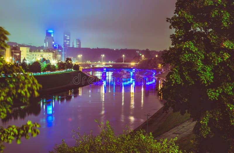 Vilnius night scene stock image. Image of panorama, aerial - 61476983
