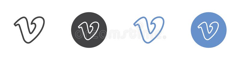 Vimeo Icon Flat Set in Black and White Color Stock Illustration ...